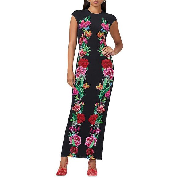 AFRM | Dresses | Afrm Womens Black Floral Print Boat Neck Bodycon Maxi ...